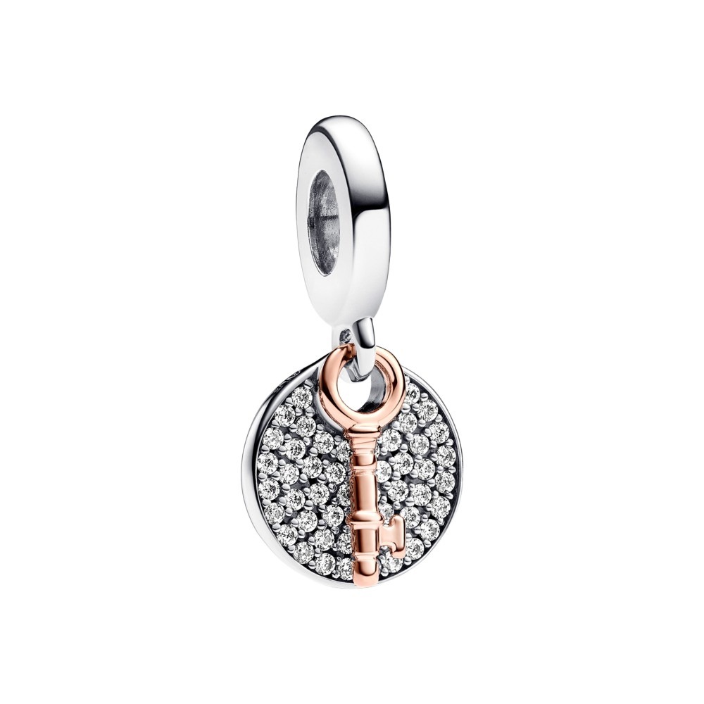 PANDORA 783236C01 Colgante doble con llave de plata esterlina y baño de ...