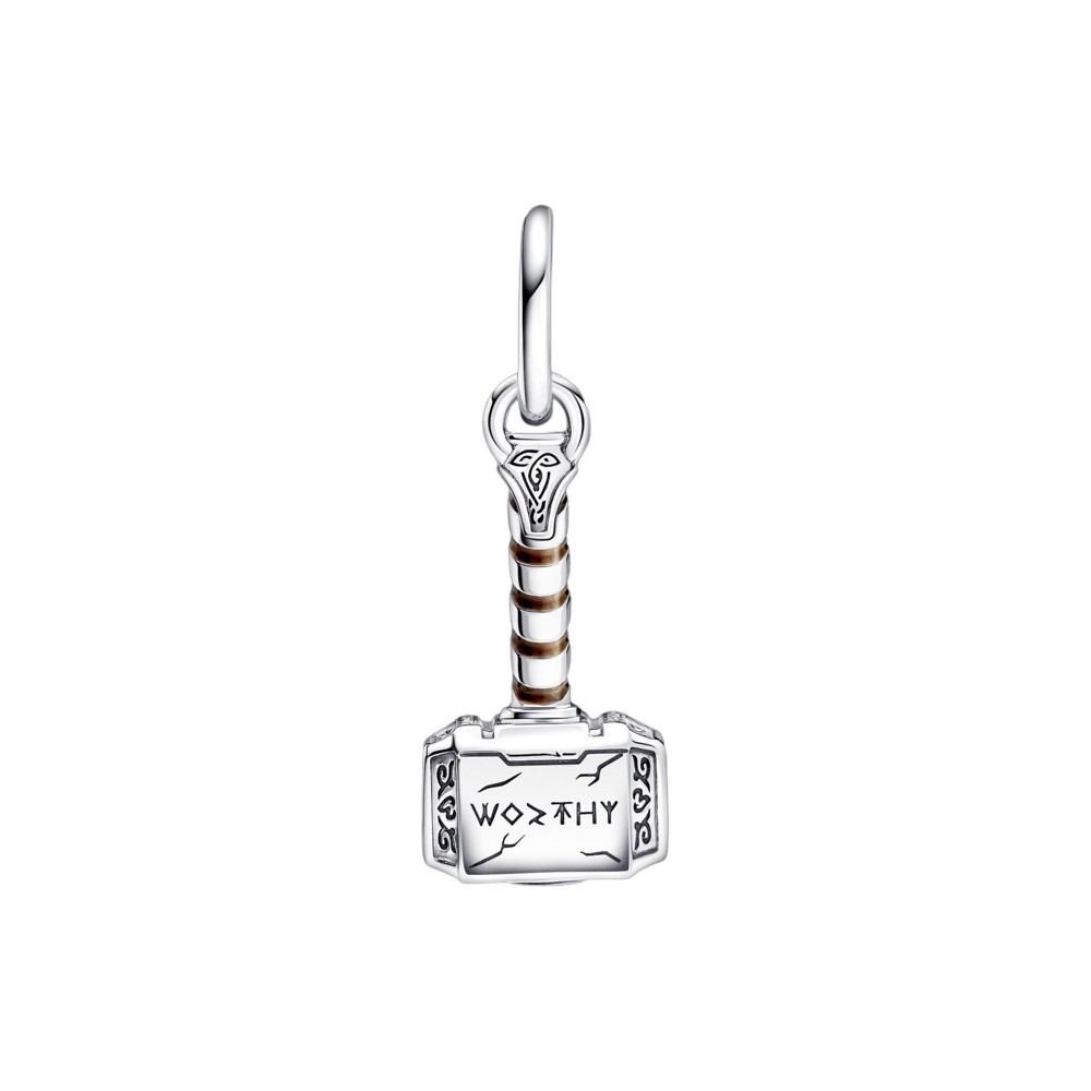 PANDORA 790483C01 Marvel Thors Hammer sterling silver dangle with brown ...