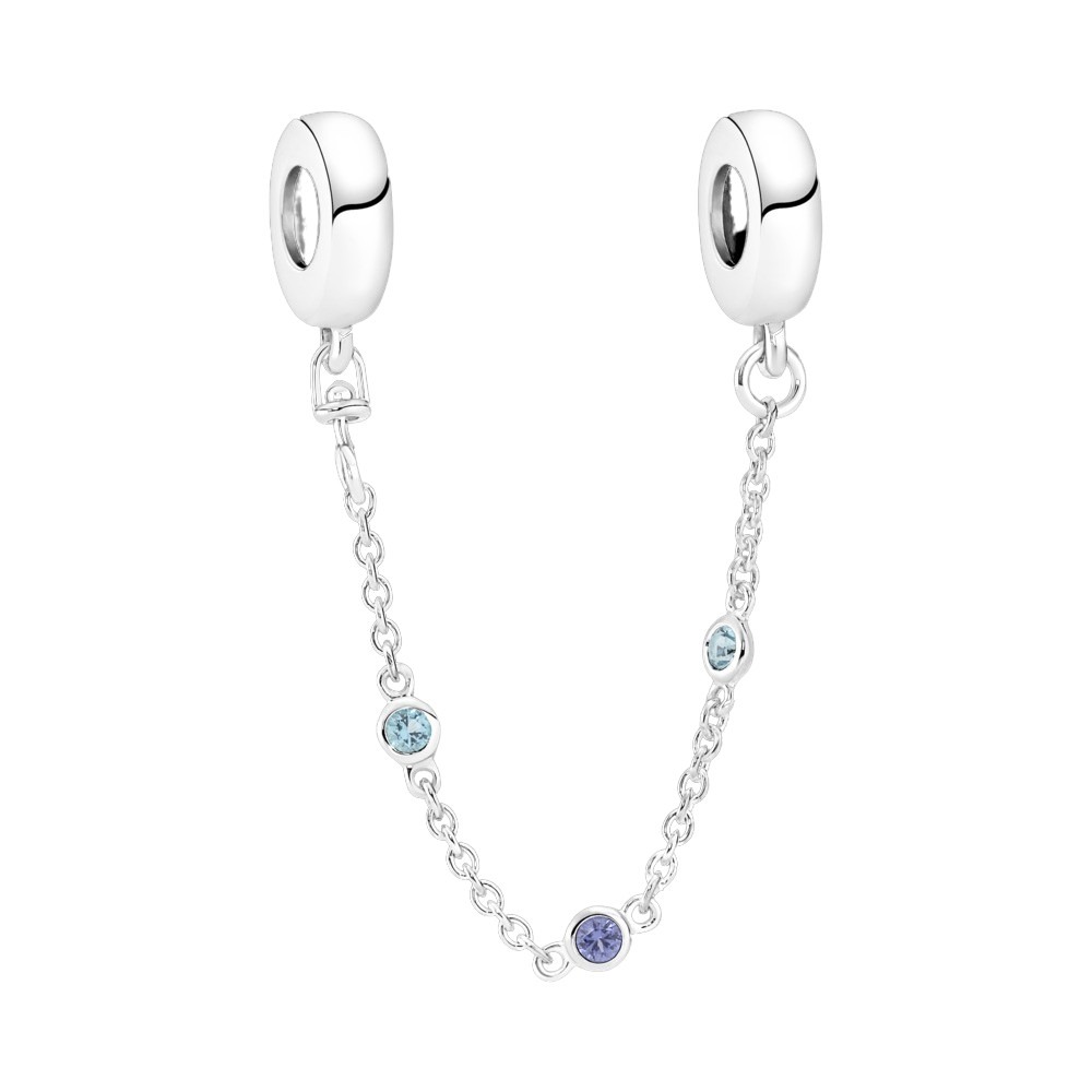 Cadena de Seguridad en plata de primera ley Tres Gemas Azules adornada ...