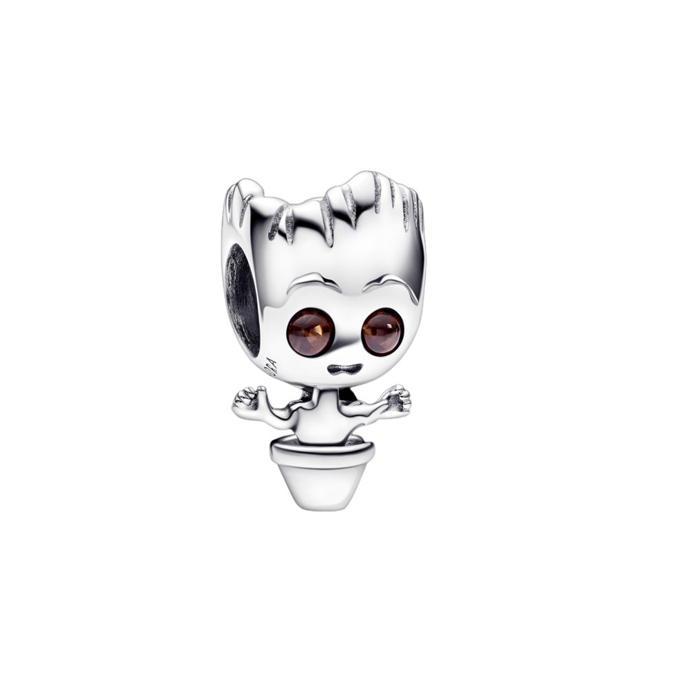 Marvel Baby Groot sterling silver charm with brown crystal