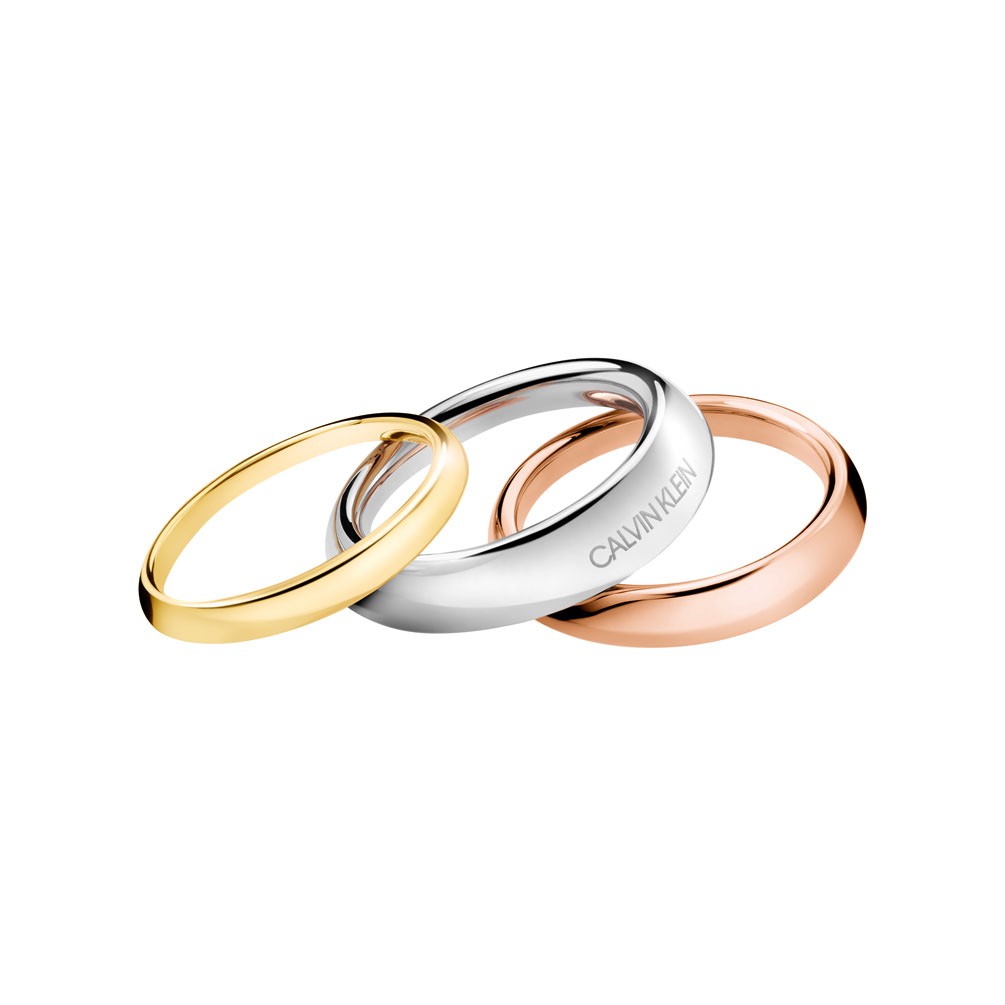 CALVIN KLEIN RING SET/3 GROOV SST/PVDPNK/PVDYLW PO 08