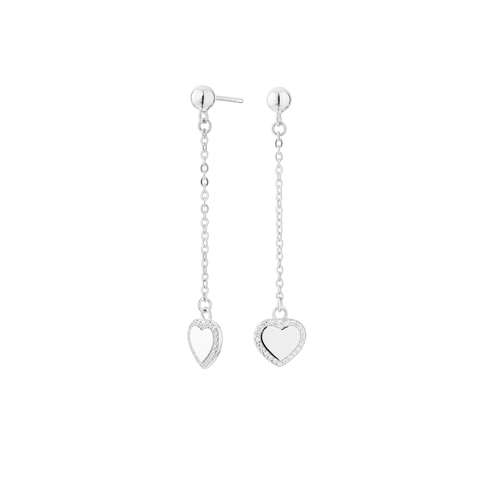 Pendiente de plata largo con motivo de corazón